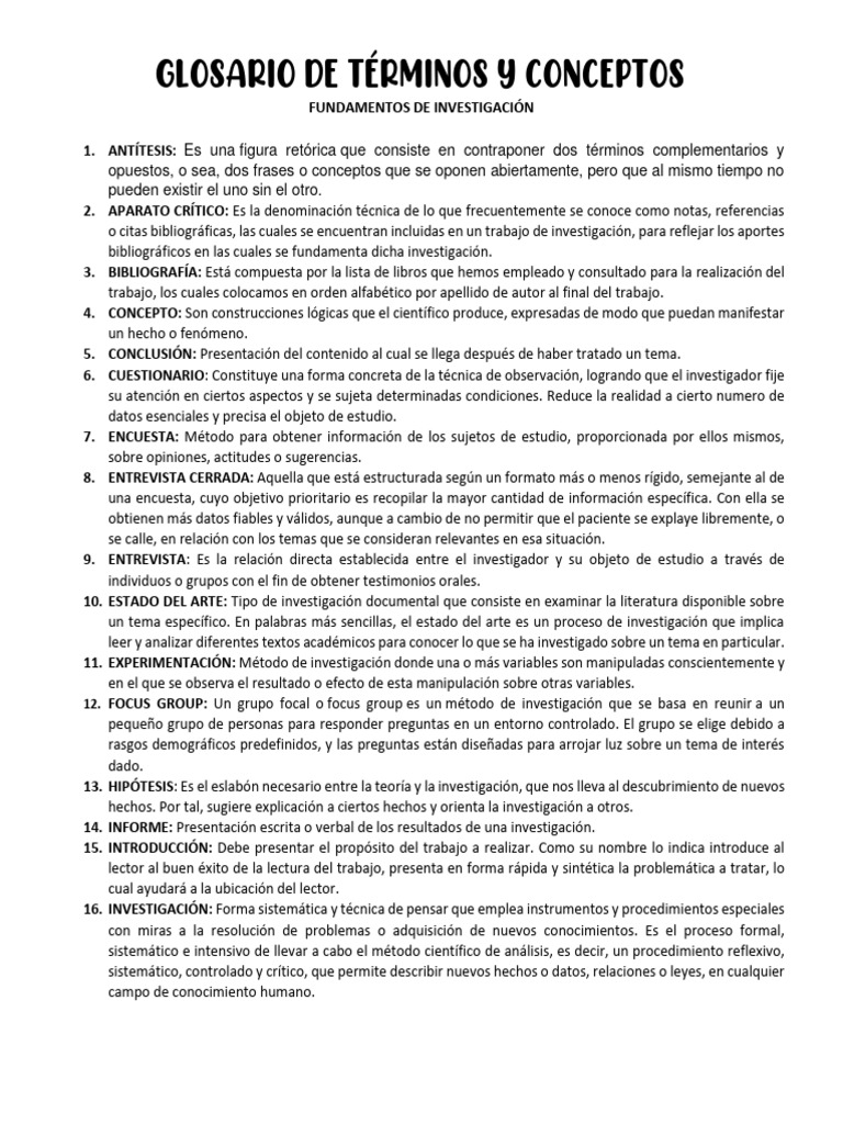 Glosario de Términos y Conceptos - Fdi | PDF | Teoría | Método científico