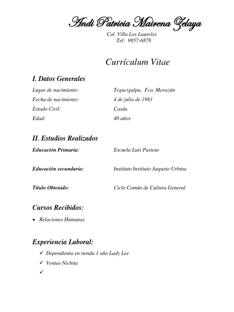 Currículum Vitae Andi Mairena | Descargar gratis PDF | Honduras ...