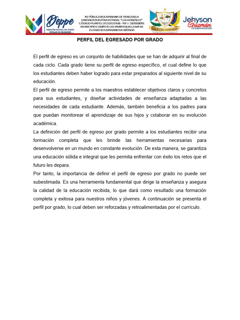Perfil Del Egresado Por Grado | PDF | Enseñando | Aprendizaje