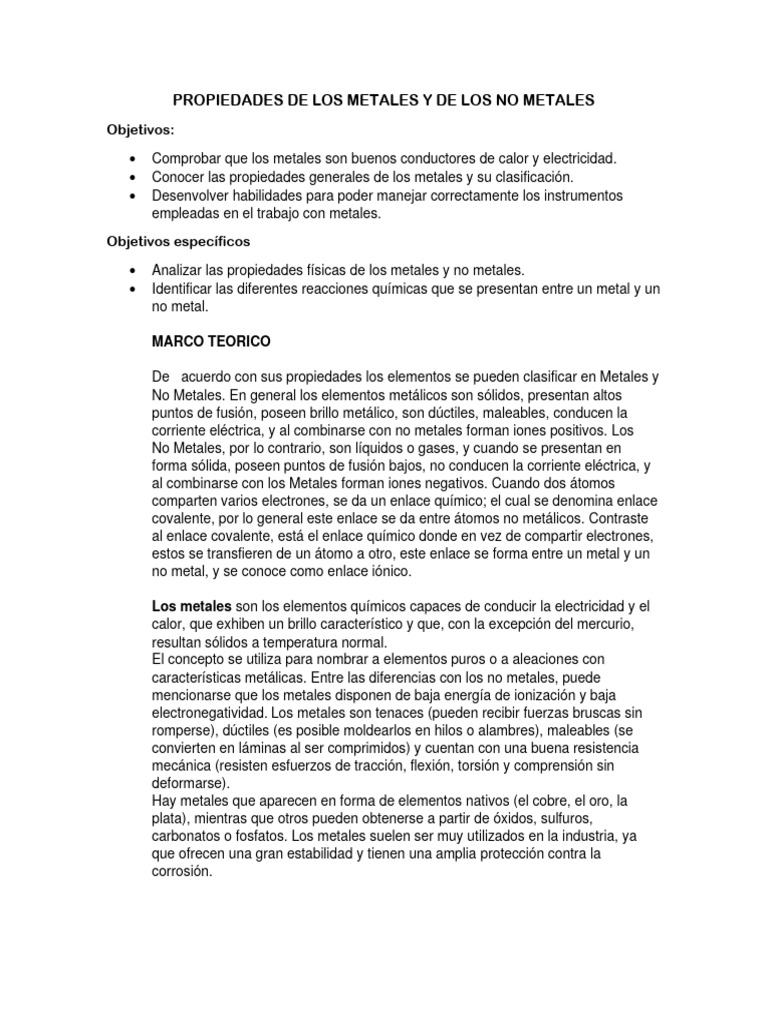 Metales vs No Metales: Propiedades | PDF | Rieles | Elementos químicos