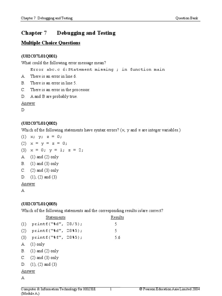 Module A Exercise ModA1 - QB07 - Eng | Download Free PDF | Debugging | C (Programming Language)