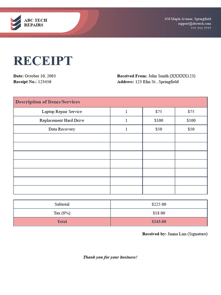 Receipt Word Template | PDF