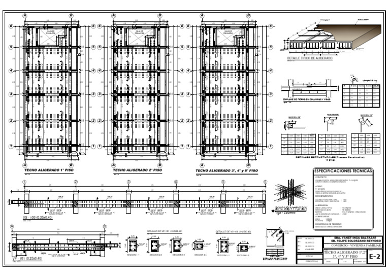 Planos de Techo y Estructuras 1-5 Piso | PDF