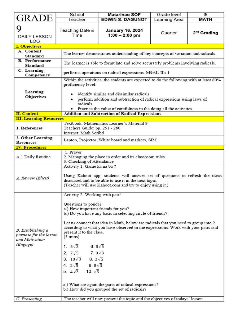 Cot 1 LP Sy22-23 | Download Free PDF | Learning | Mathematics