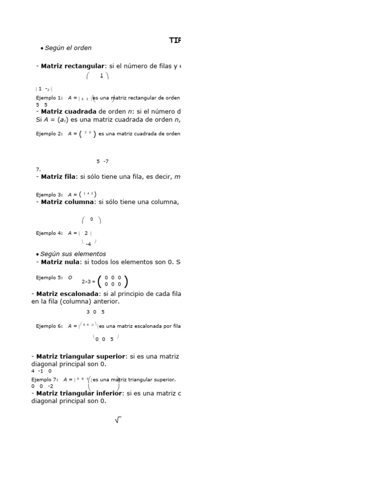 Tipos de Matrices | PDF | Matriz (Matemáticas) | Matemáticas