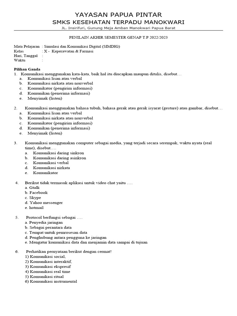Soal Pas Genap Simdig Kelas 10 Kep & Far | PDF | Komputer