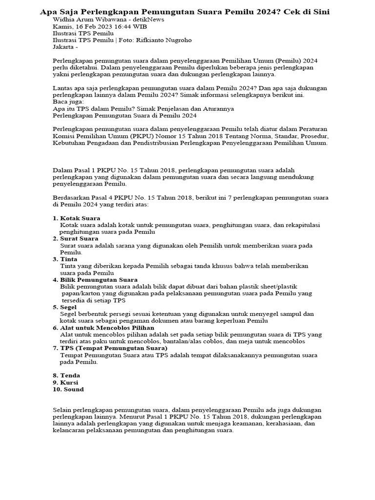 Perlengkapan Pemilu 2024 di TPS | PDF