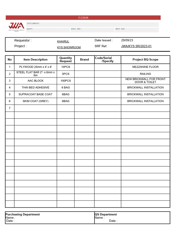 SRF - Kys Showroom | PDF | Materials | Secondary Sector Of The Economy