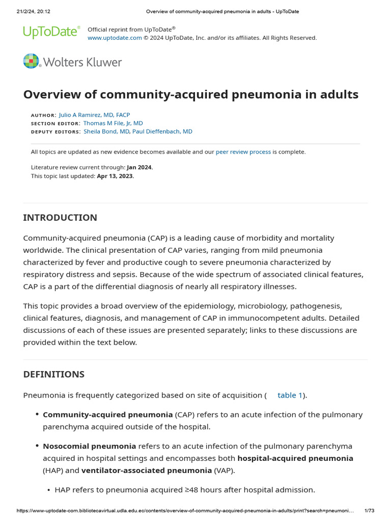 Overview of Community-Acquired Pneumonia in Adults | PDF | Pneumonia ...