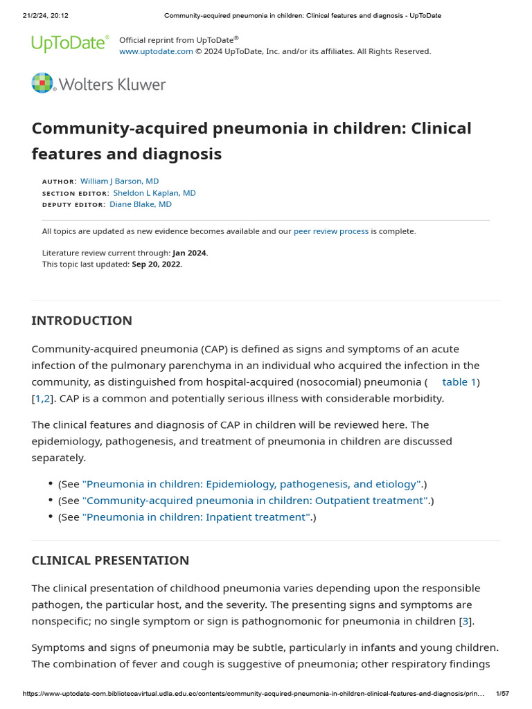 Community-Acquired Pneumonia in Children - Clinical Features and ...