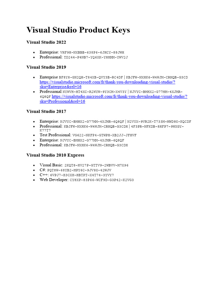 Visual Studio Product Keys | PDF