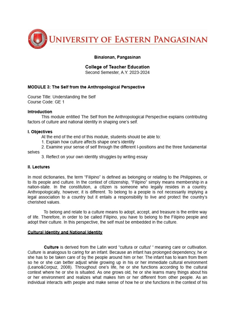 Uts Module 3 | PDF | Identity (Social Science) | Self