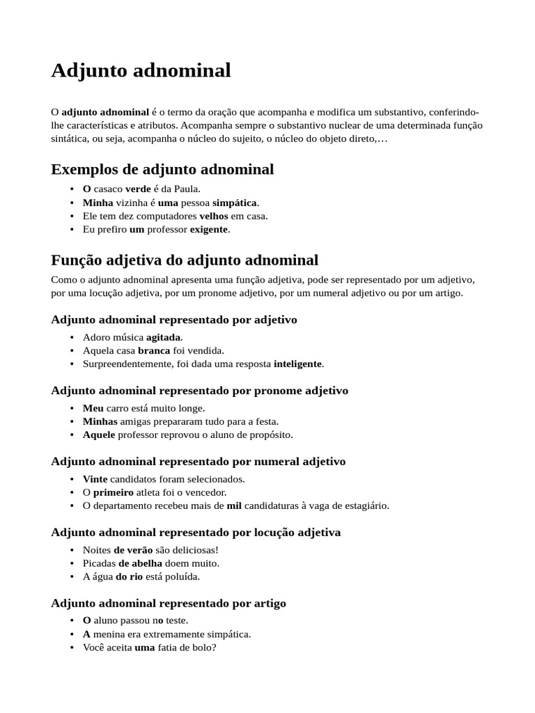 Adjunto Adnominal | PDF | Substantivo | Pronome
