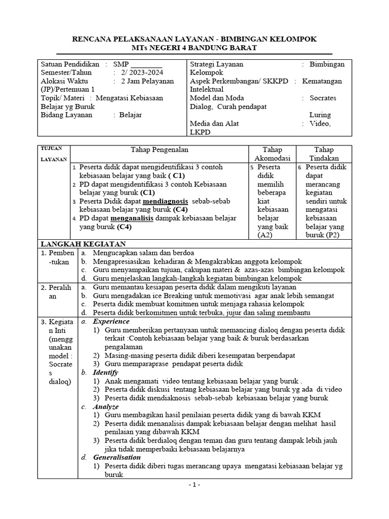 Bimbingan Kebiasaan Belajar MTsN 4 | PDF