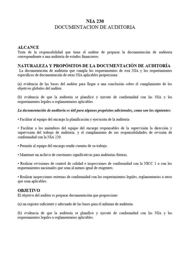 Nia 230 | Descargar gratis PDF | Auditoría | Contralor