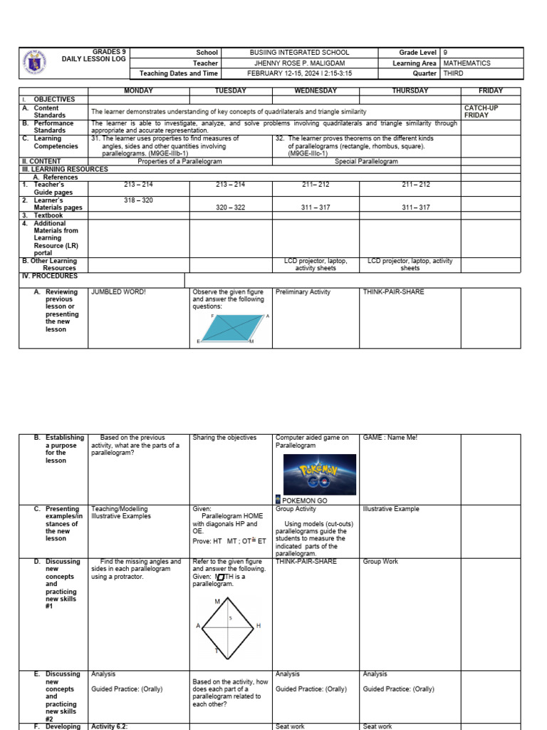 DLL-2nd-week 7-12 | PDF | Rectangle | Classical Geometry
