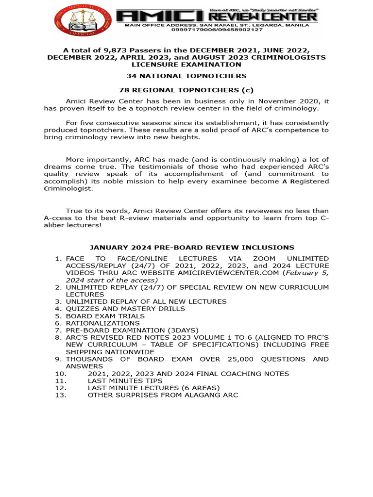 July August CLE 2024 Pre Board Review Inclusions | PDF | Business | Art