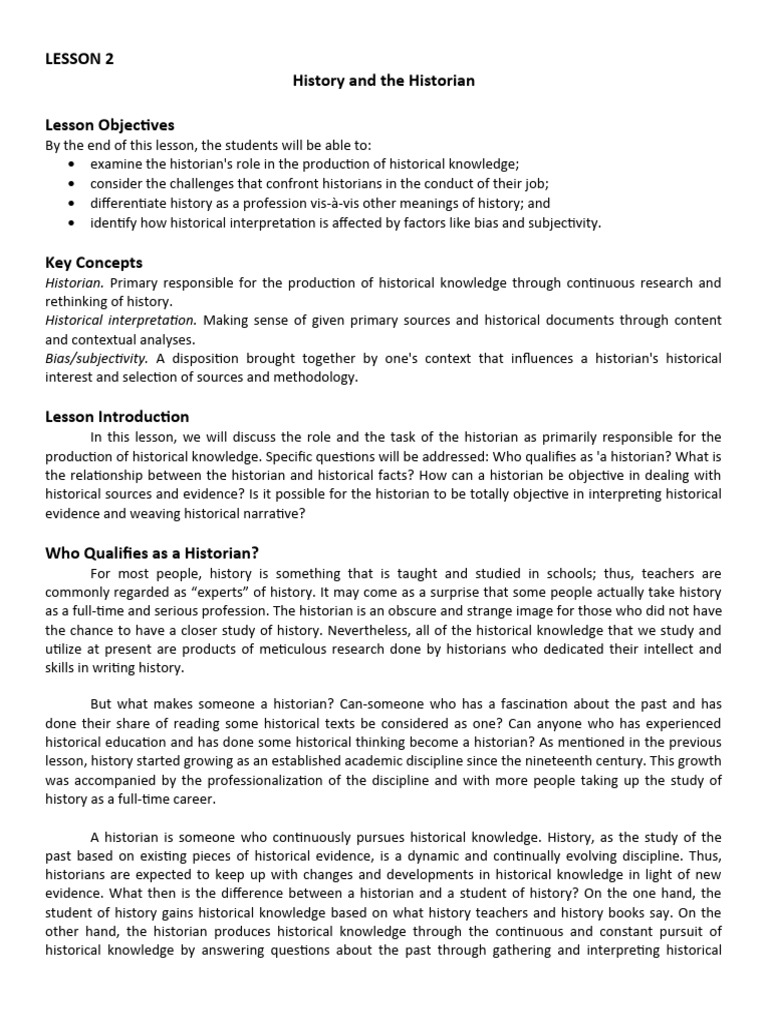 GE2 Readings in Philippine History Unit 1 Lesson 2 | PDF | Historian ...