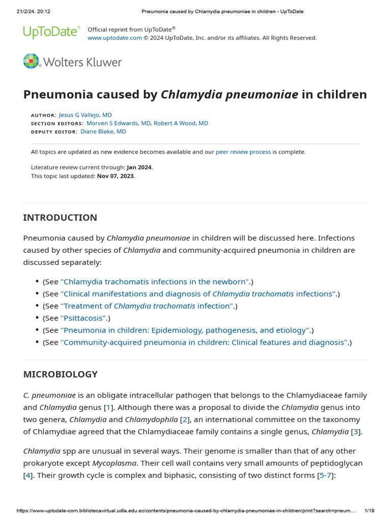 Pneumonia Caused by Chlamydia Pneumoniae in Children | PDF | Pneumonia ...