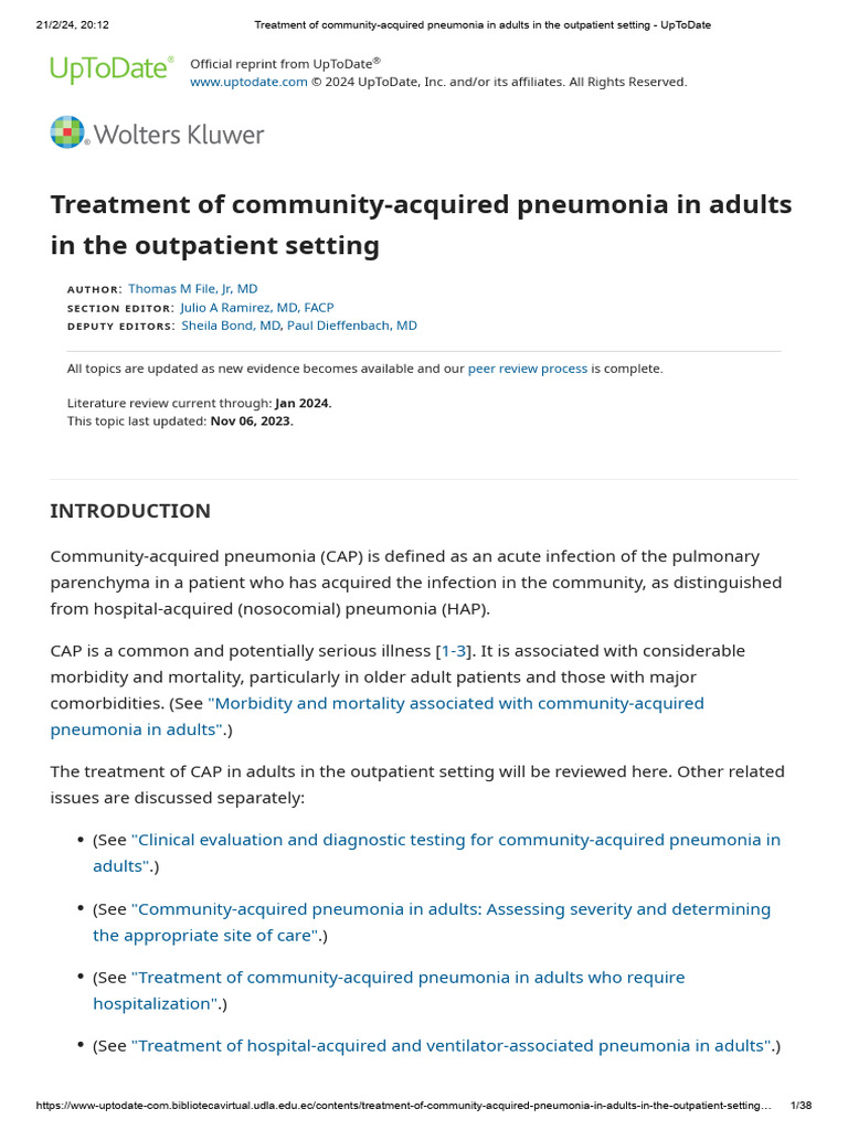 Treatment of Community-Acquired Pneumonia in Adults in The Outpatient ...