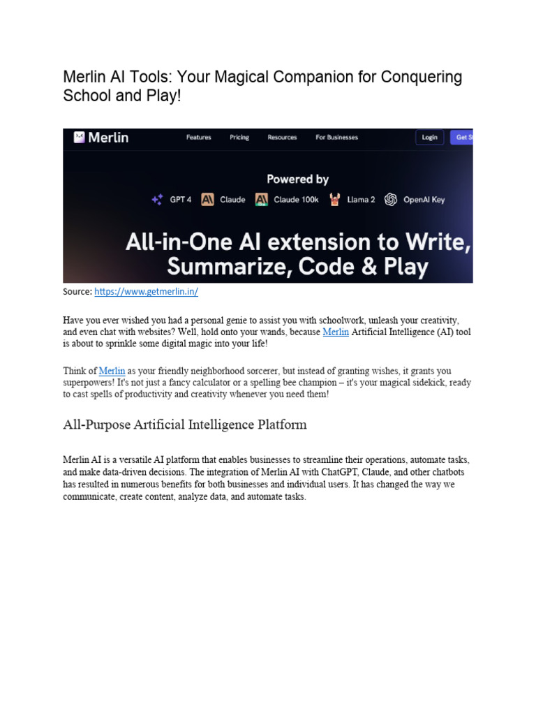 Merlin AI Tools | PDF | Artificial Intelligence | Intelligence (AI ...