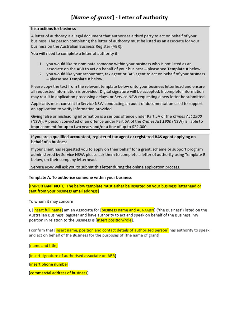 Template Letter of Authority | PDF | Government | Justice