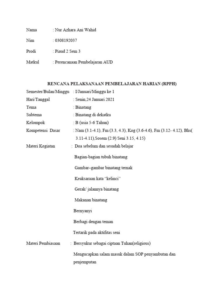 RPPH Binatang Bu Raisah | PDF | Seni & Disiplin Bahasa | Kajian Bahasa Asing