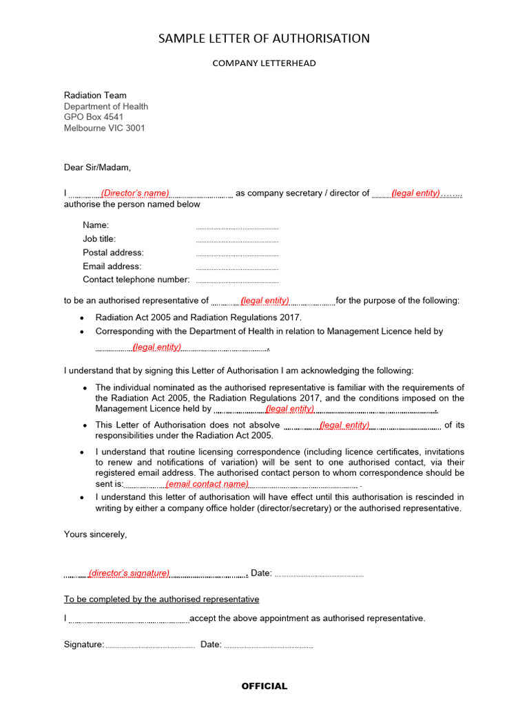 Template Letter of Authorisation 2022 | PDF