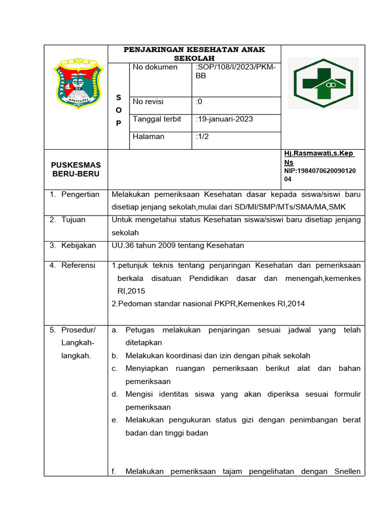 Sop Penjaringan | PDF
