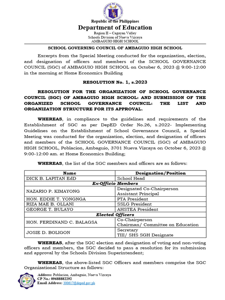 AHS SGC Resolution Edited | PDF | Government | Governance