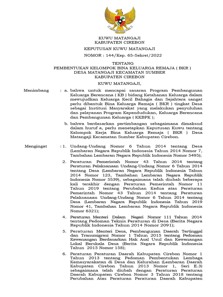 Pembentukan BKR Desa Matangaji | PDF