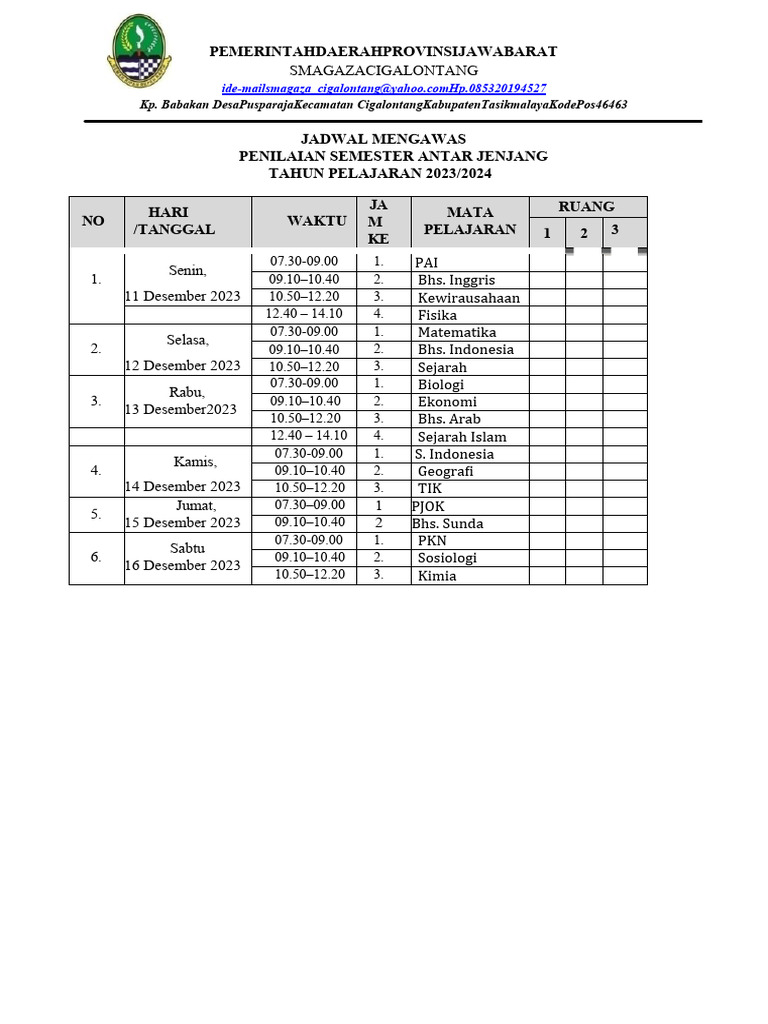 Jadwal Ngawas PAT Fix | PDF