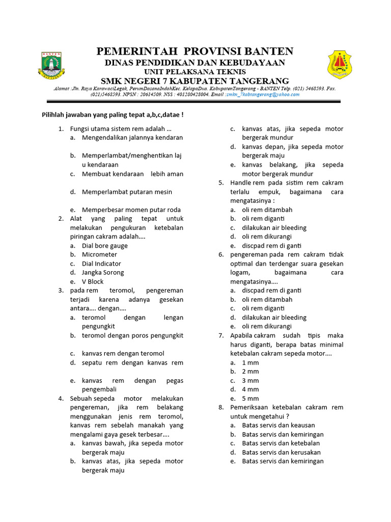 Soal Kelas 12 TSM 1,2, Pssm. Suhendi - 2023 Uas | PDF