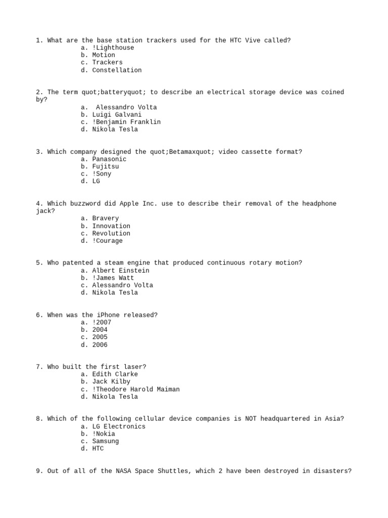 Trivia Questions on Technology and Film | PDF | Space Shuttle Endeavour ...