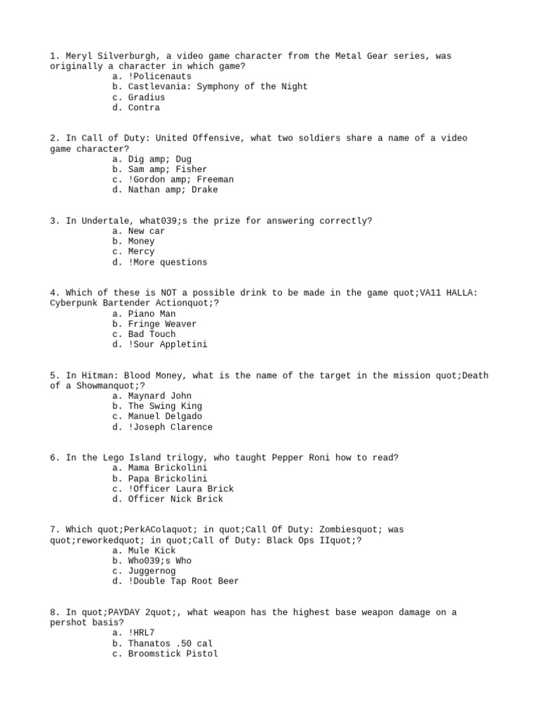 Video Game and TV Trivia Quiz | PDF