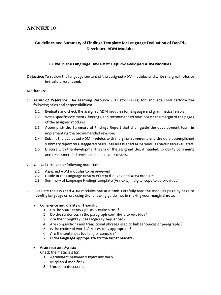 ANNEX-10-LANGUAGE-EVALUATION-TOOL Lesson 3 | PDF | Syntax | Cognitive ...