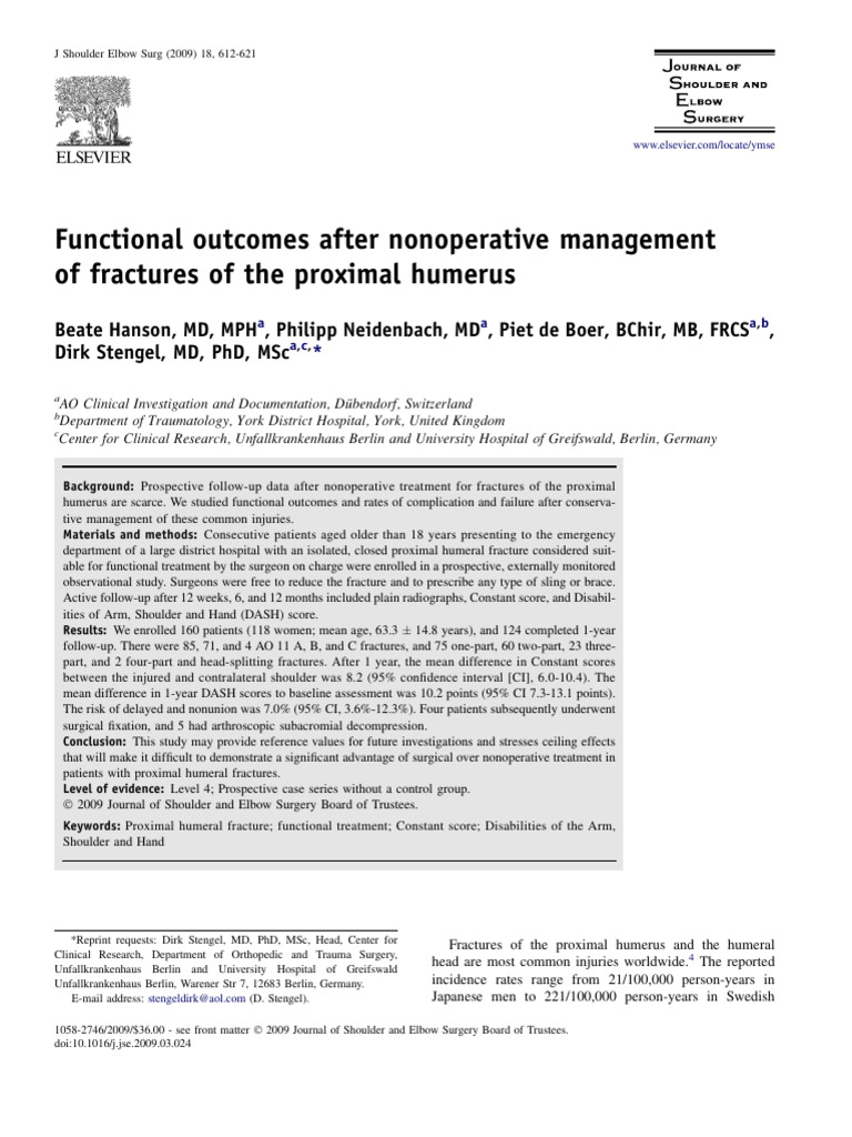 Functional Outcomes After Nonoperative Management of Fractures of The Proximal Humerus | PDF ...