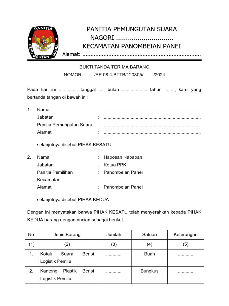 Format BTTB Dari PPS Ke PPK | PDF