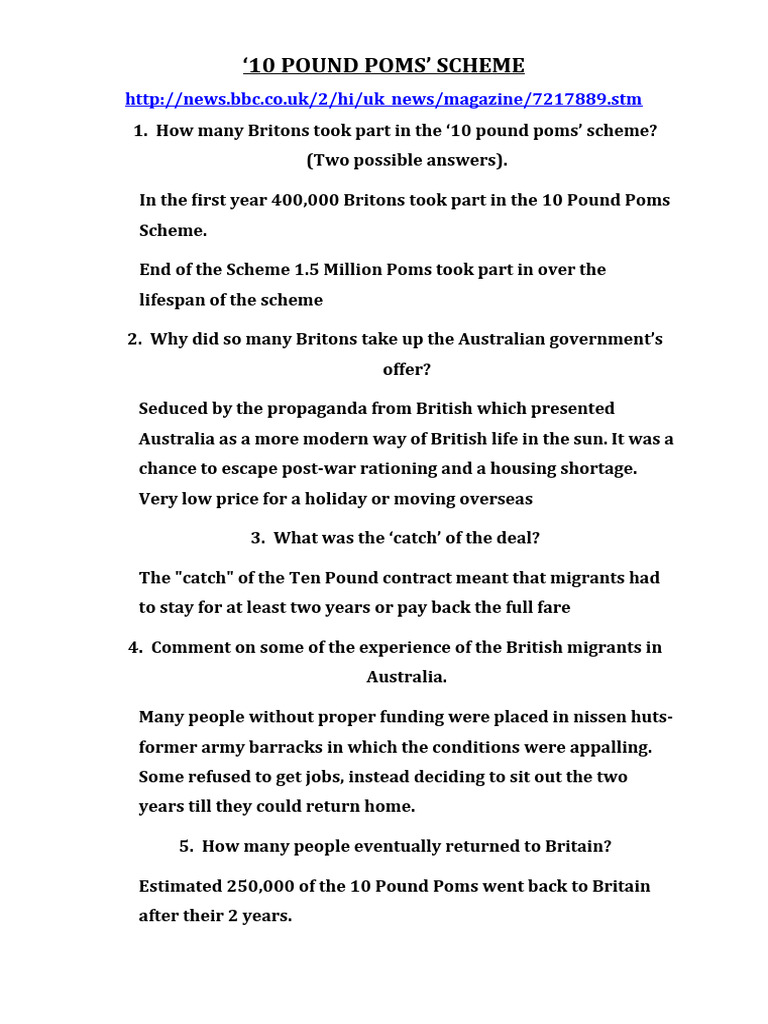 10 Pound Poms Scheme | PDF