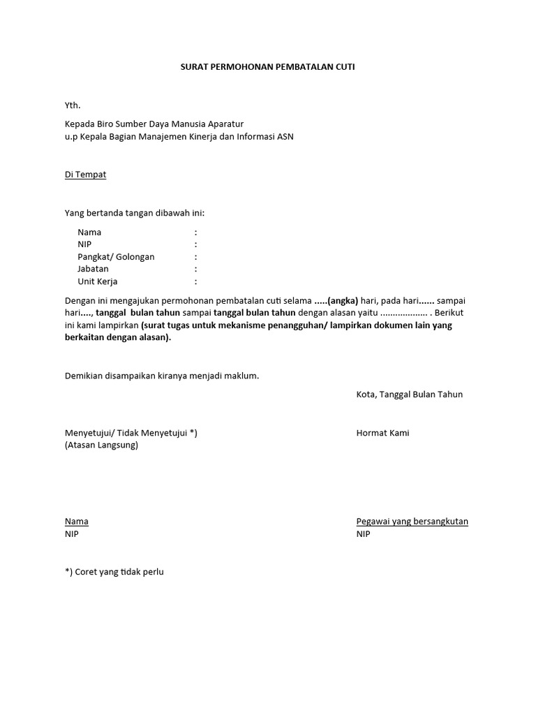 Contoh Surat Pembatalan Cuti | PDF