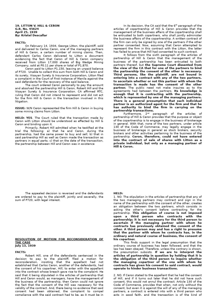 Ilide - Info Litton V Hill and Ceron PR | PDF | Partnership | Consent