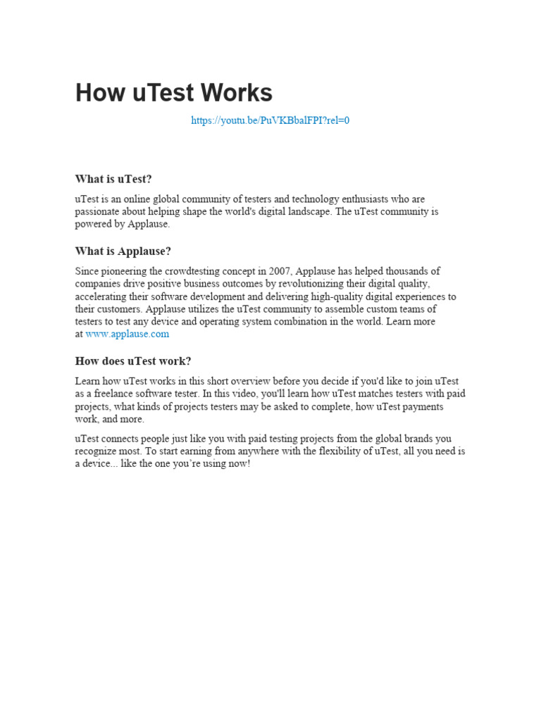 Introduction to uTest | PDF | Software Testing | World Wide Web