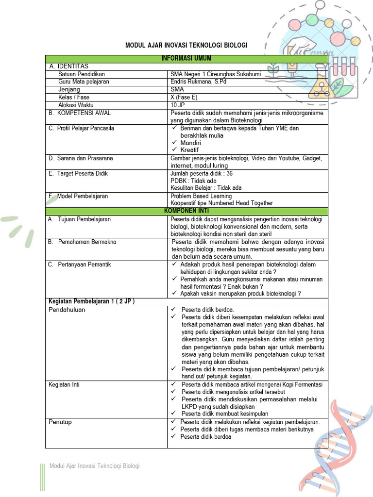 Modul Ajar Bioteknologi | PDF