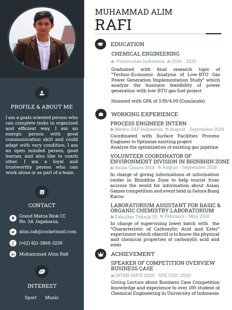 CV Muhammad Alim Rafi | PDF | Chemistry | Physical Sciences