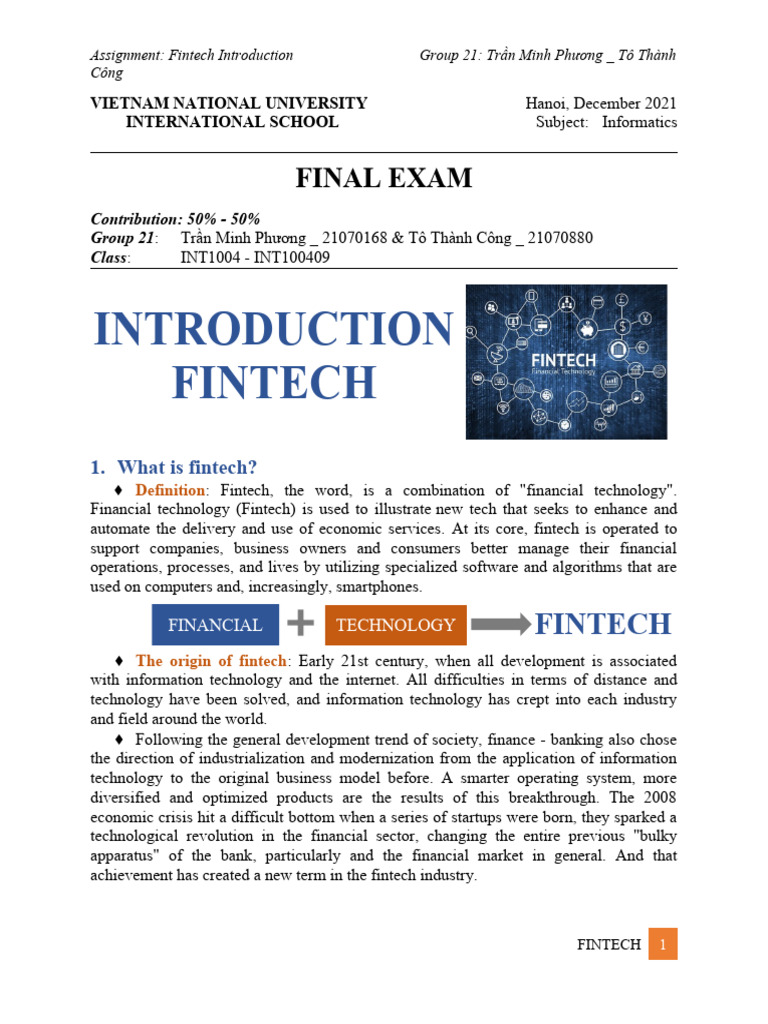 Group 21 - INTRODUCTION FINTECH | PDF | Banks | Cryptocurrency