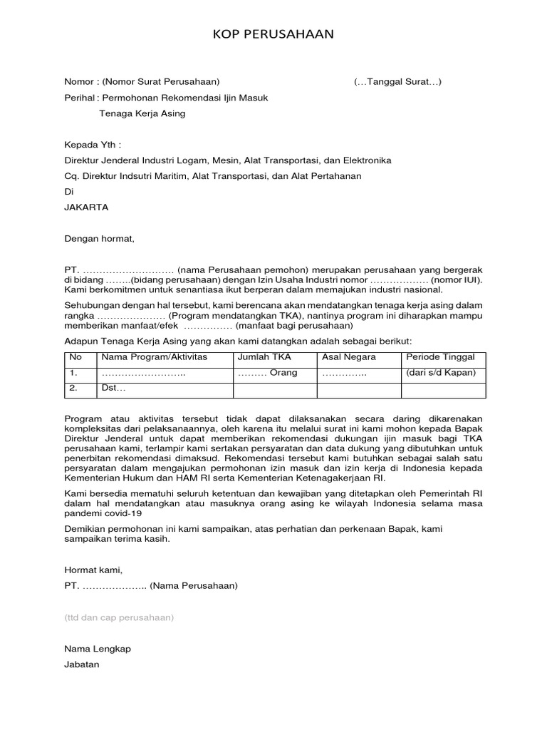 Contoh Surat Permohonan Rekom Ijin Tkapdf | PDF