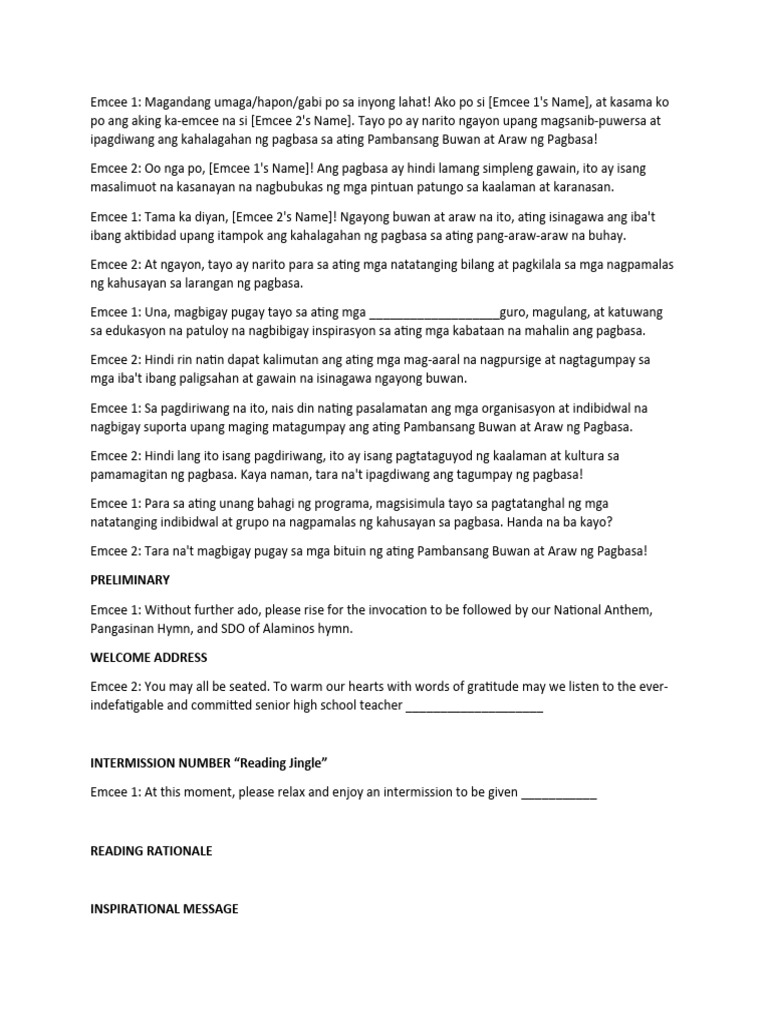 Reading Program Script | PDF