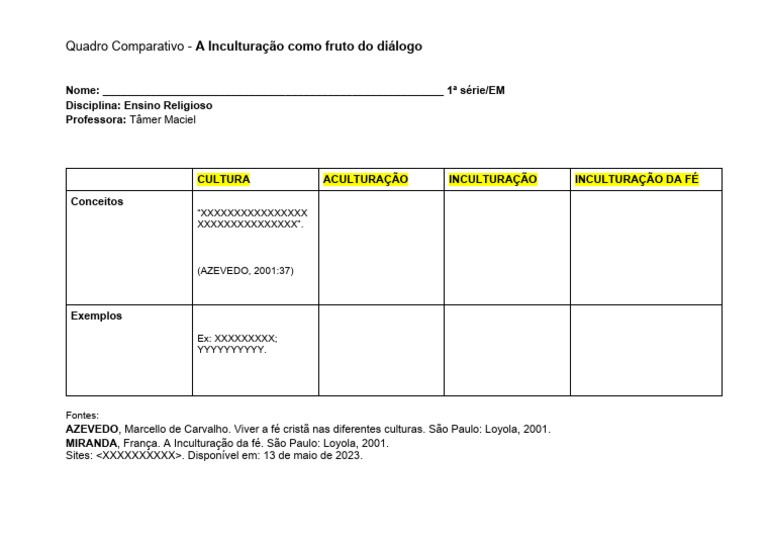 Modelo de Quadro Comparativo | PDF