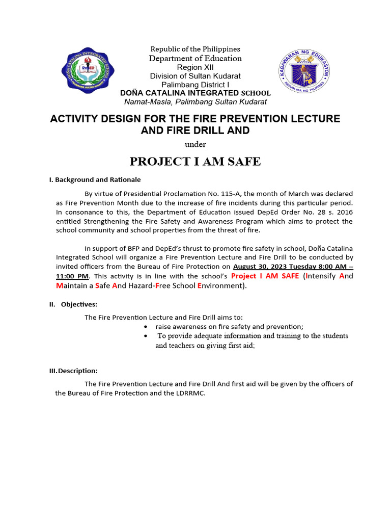 Activity Design For Fire Drill | PDF