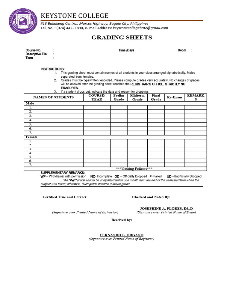 Grading Sheet | PDF